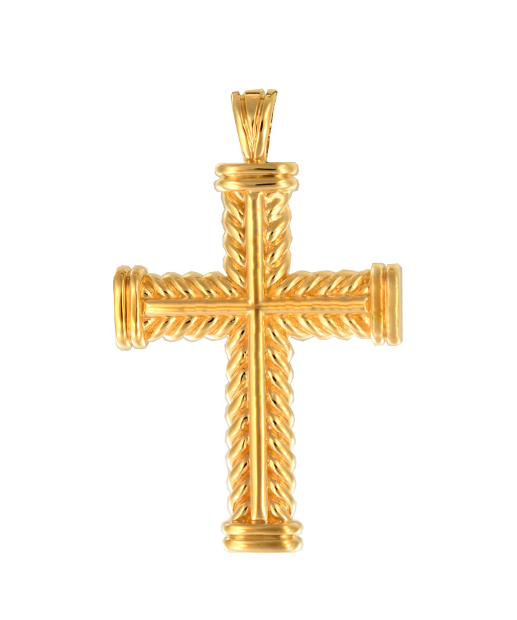 Gold cross pendant 14K - textured cross necklace high polished